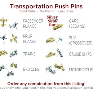 Variety Pick & Choose Travel Push Pins, Solid Metal Map Markers ...