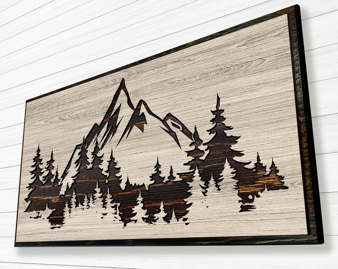 Mountain Wood Wall Art Cabin Wall Decor Nature and Tree - Etsy