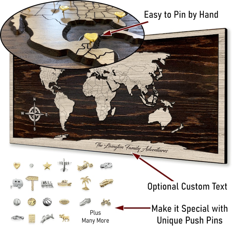World Map Wall Art - Push Pin Map of the World - Map With Countries ...