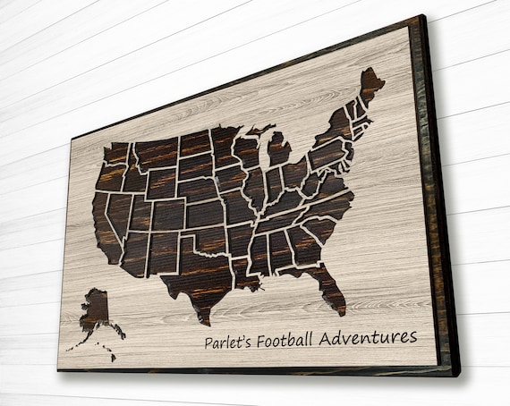 Football Push Pin Map Track Stadium Travels Carved US Tour - Etsy