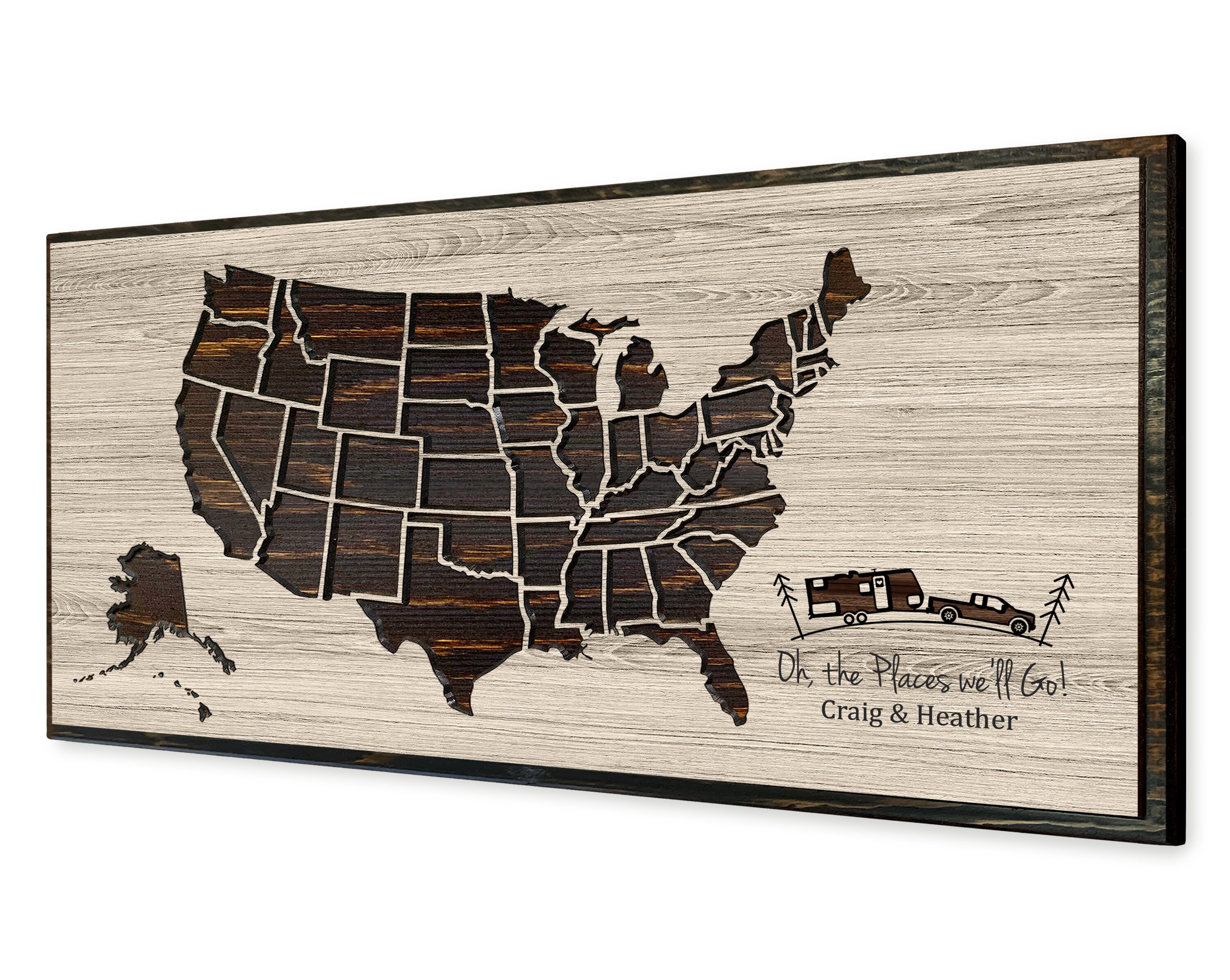 Camper Travel Map - Carved Wood Map - Push Pin Friendly to Mark Camping ...