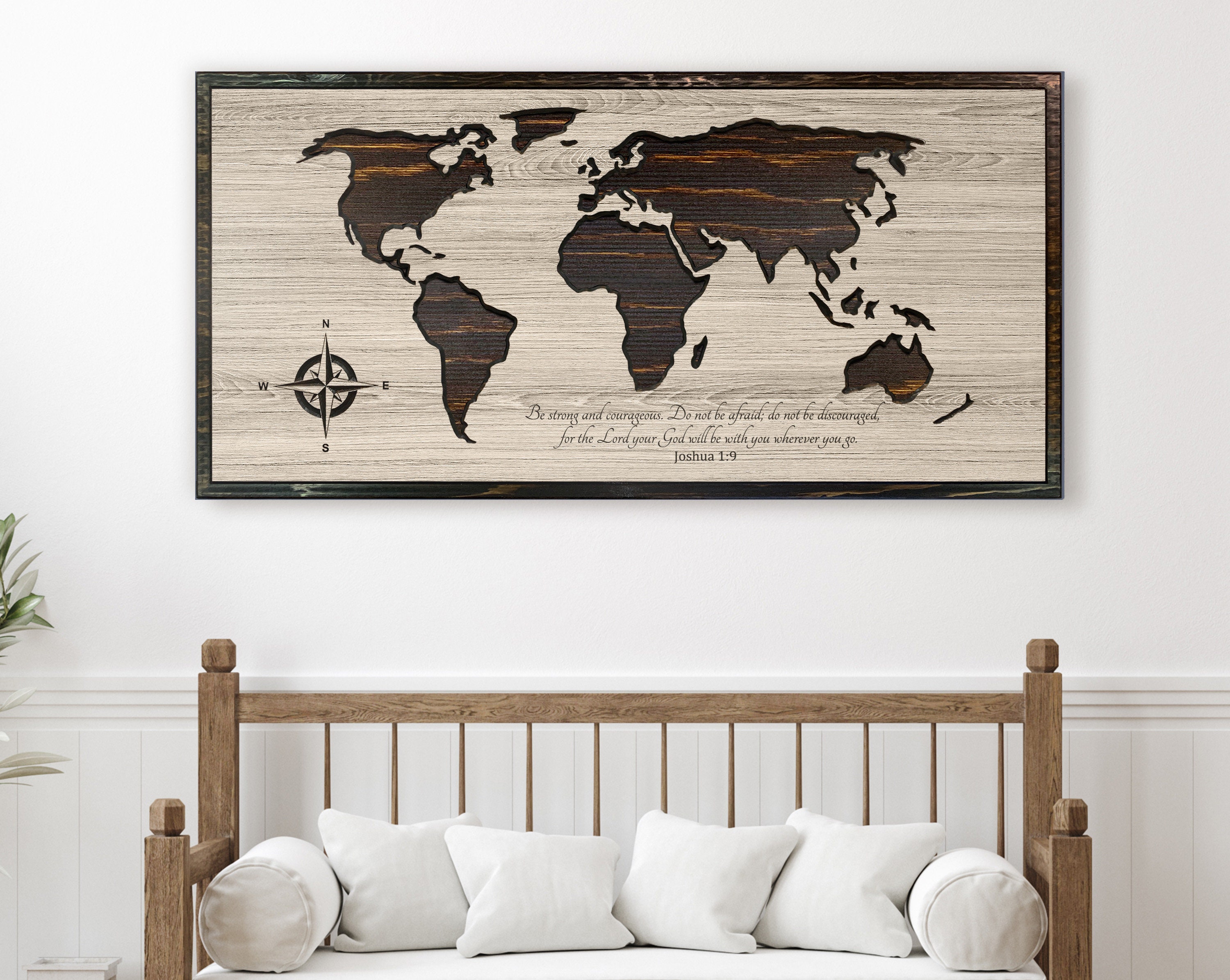 Custom Bible Verse World Map Wall Art Joshua 1:9 or Text of - Etsy