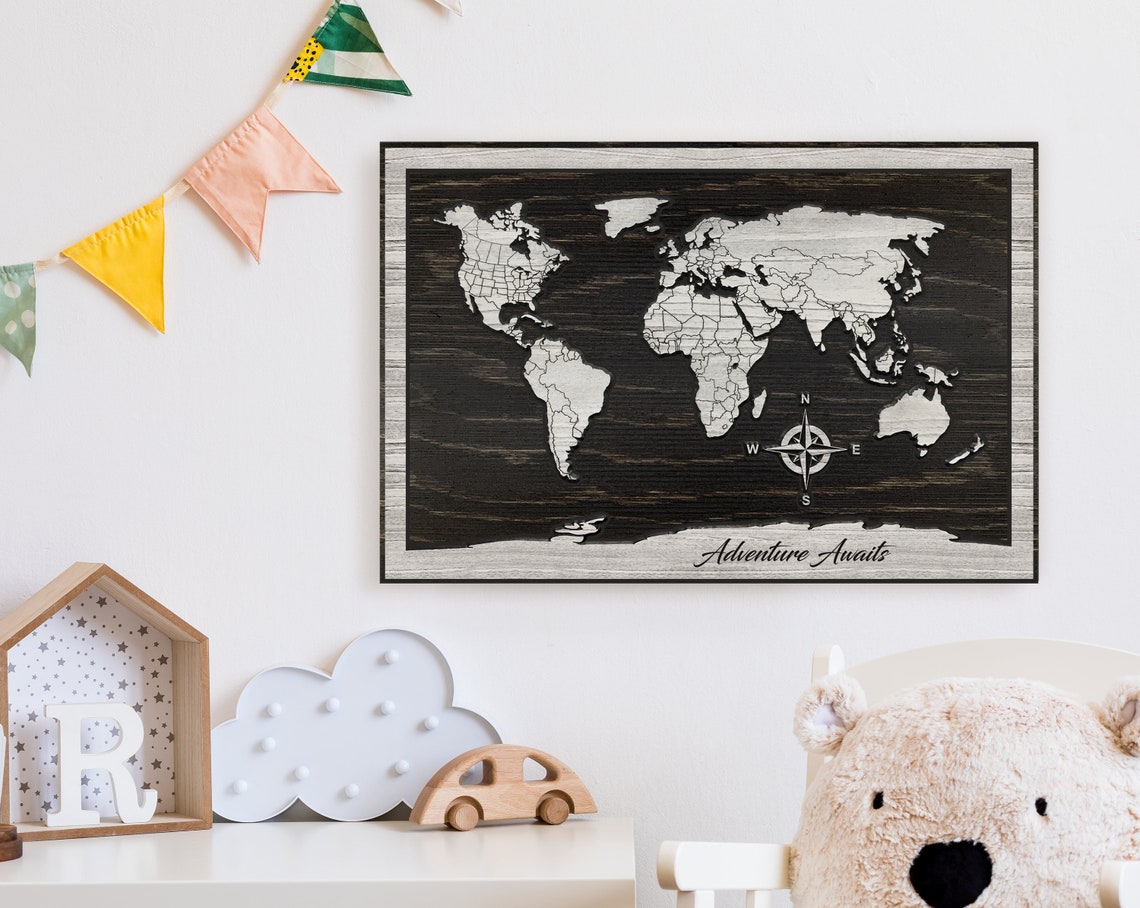 Carved World Map, Anniversary Gift, Gift for Wife, Gift for Husband ...