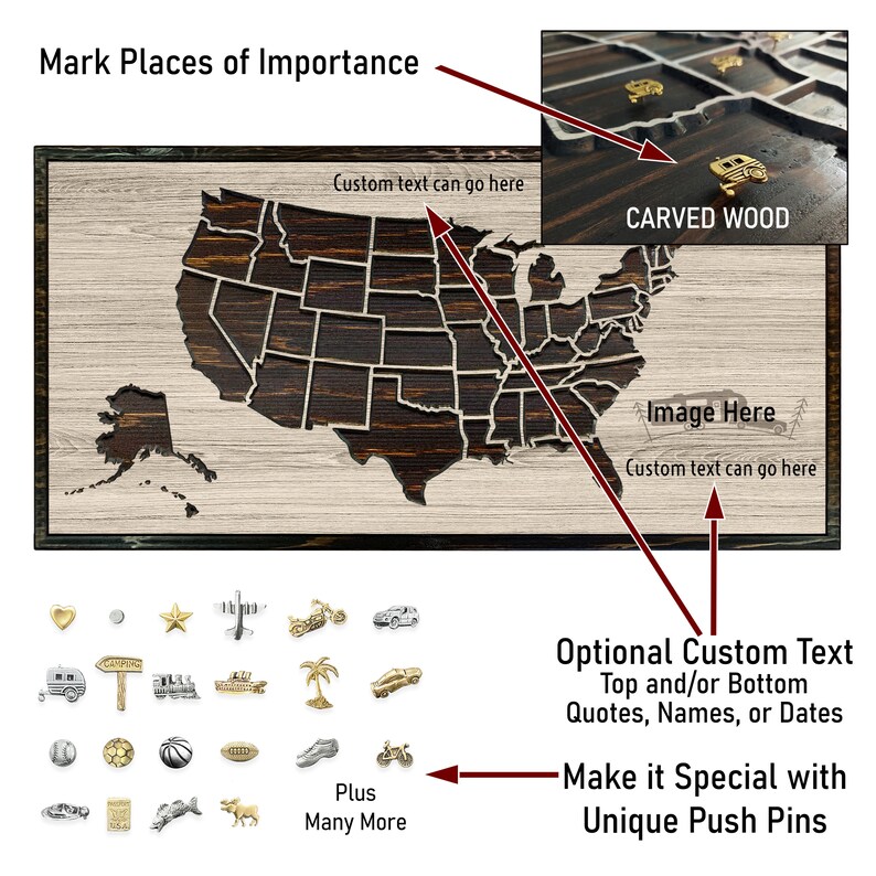 Push Pin US Camping Map Mark Locations Using Push Pins - Etsy