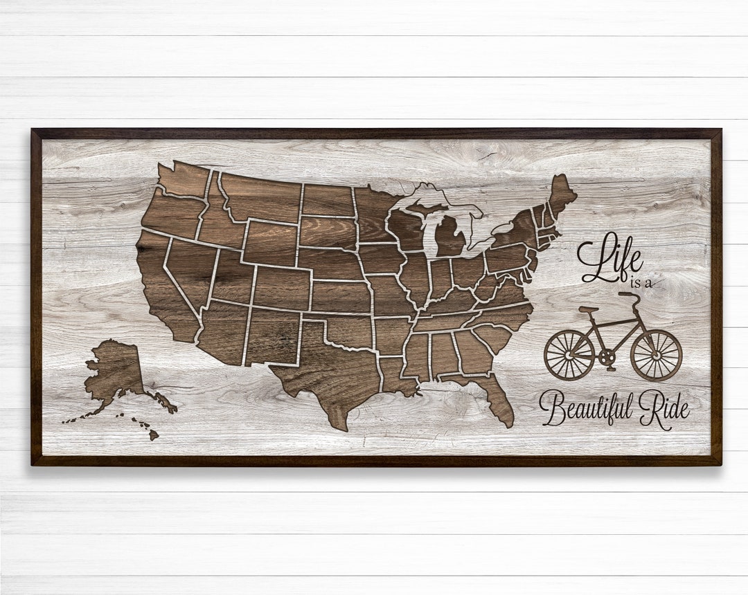 US Bicycle Map, Framed Canvas Wrapped Map, Map for Cyclists, 50 States ...