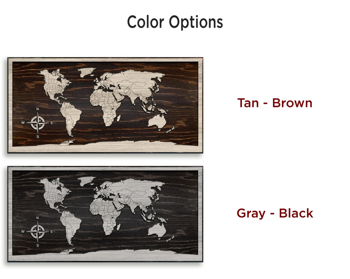 Carved Wooden Map - Push Pin World Map - World Map Wall Art - Custom ...