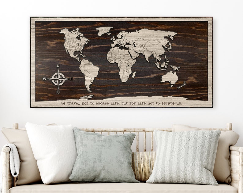 Adventure Decor, World Map Travel Art, World Map With Country Lines ...