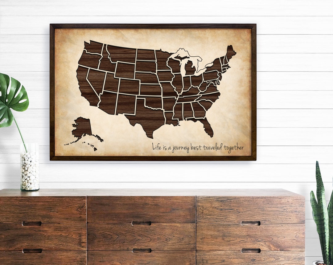 Framed Push Pin Map of the United States US Push Pin Map Pin Board ...
