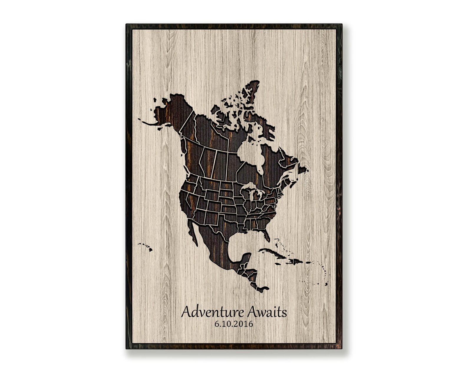 North American Map, Carved, 3D Wall Art, Adventure Awaits, Anniversary ...