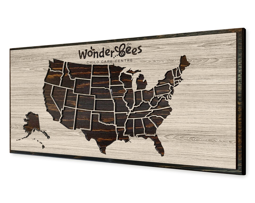 US Map With Child Care Logo, Montessori School of Learning Logo, Carved ...