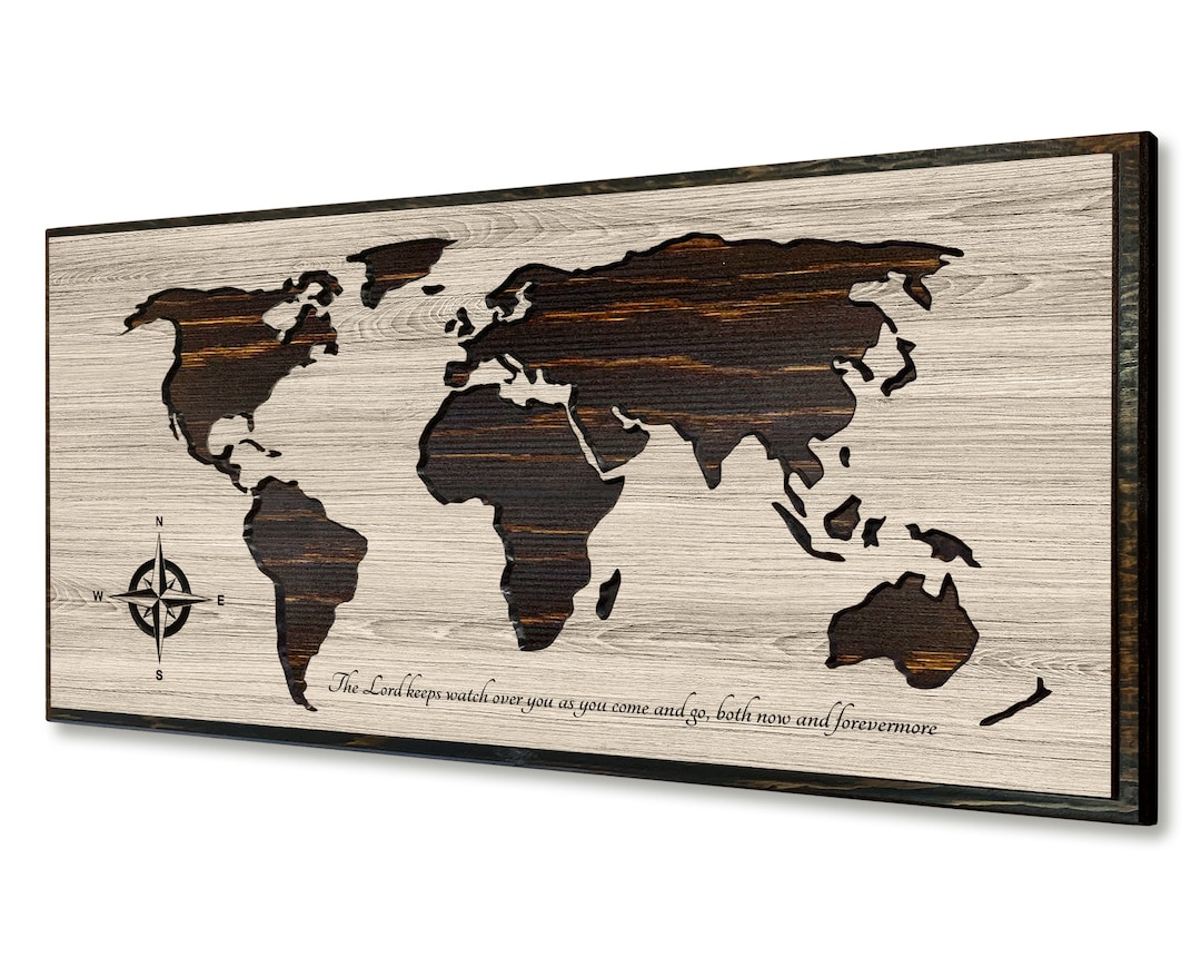 Religious Art - World Map Art - Spiritual Art - Push Pin Map - Wooden ...