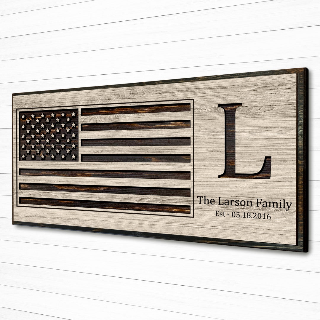 American Flag Last Name Sign - American Flag Carved Wood Wall Art ...