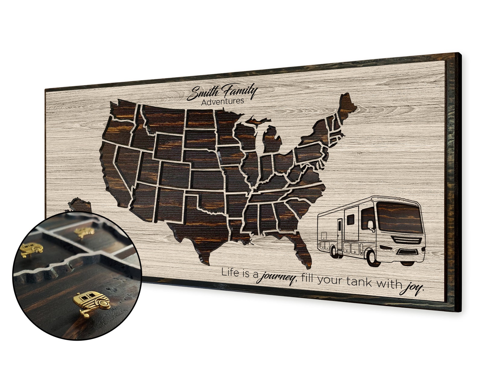 RV Travel Map Carved Wood US Map With Camper Motor Home Wall - Etsy