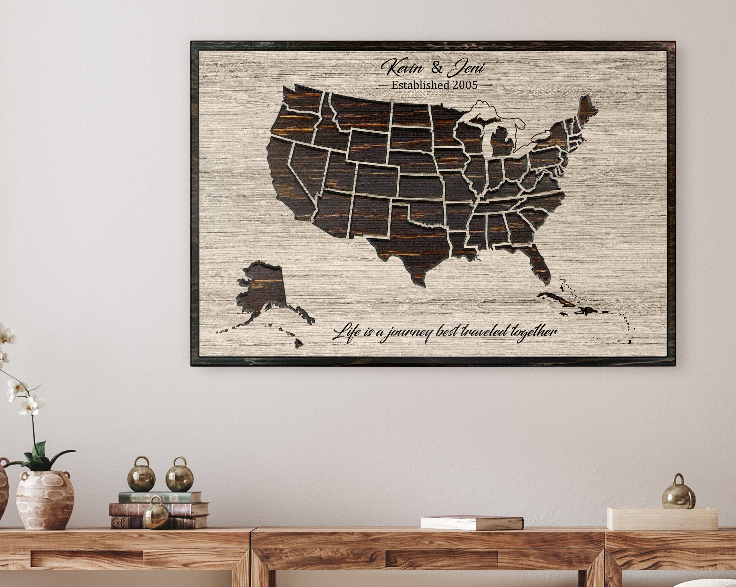 Carved US Push Pin Map With Caribbean Islands Custom US Map - Etsy