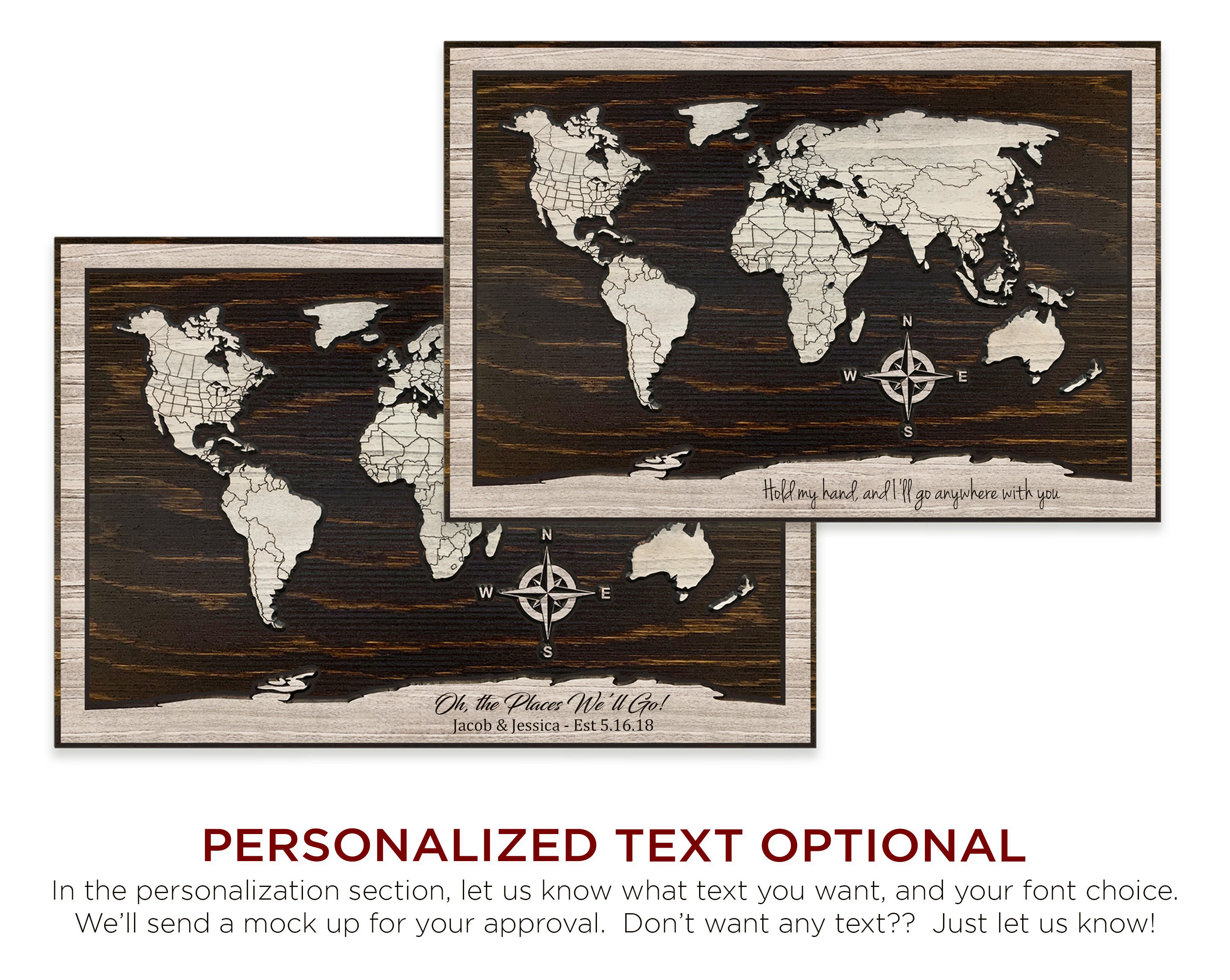 World Map Art Carved 3D Art Map of World Custom Text - Etsy