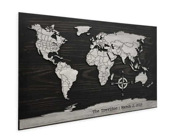 Carved World Map Family Wall Decor Customize Country Lines | Etsy