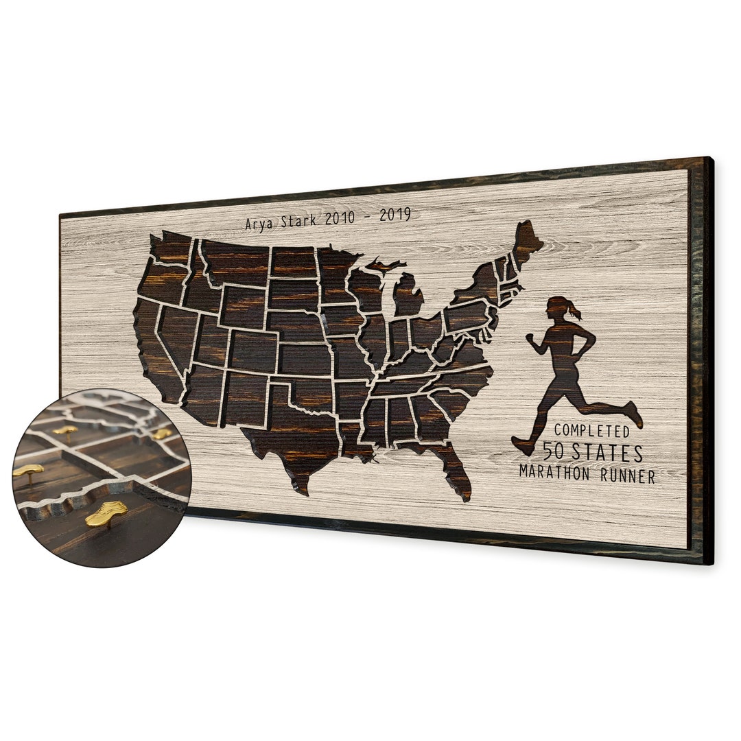 Marathon Map for Women, Art for Female Athletes, Custom US Push Pin Map ...