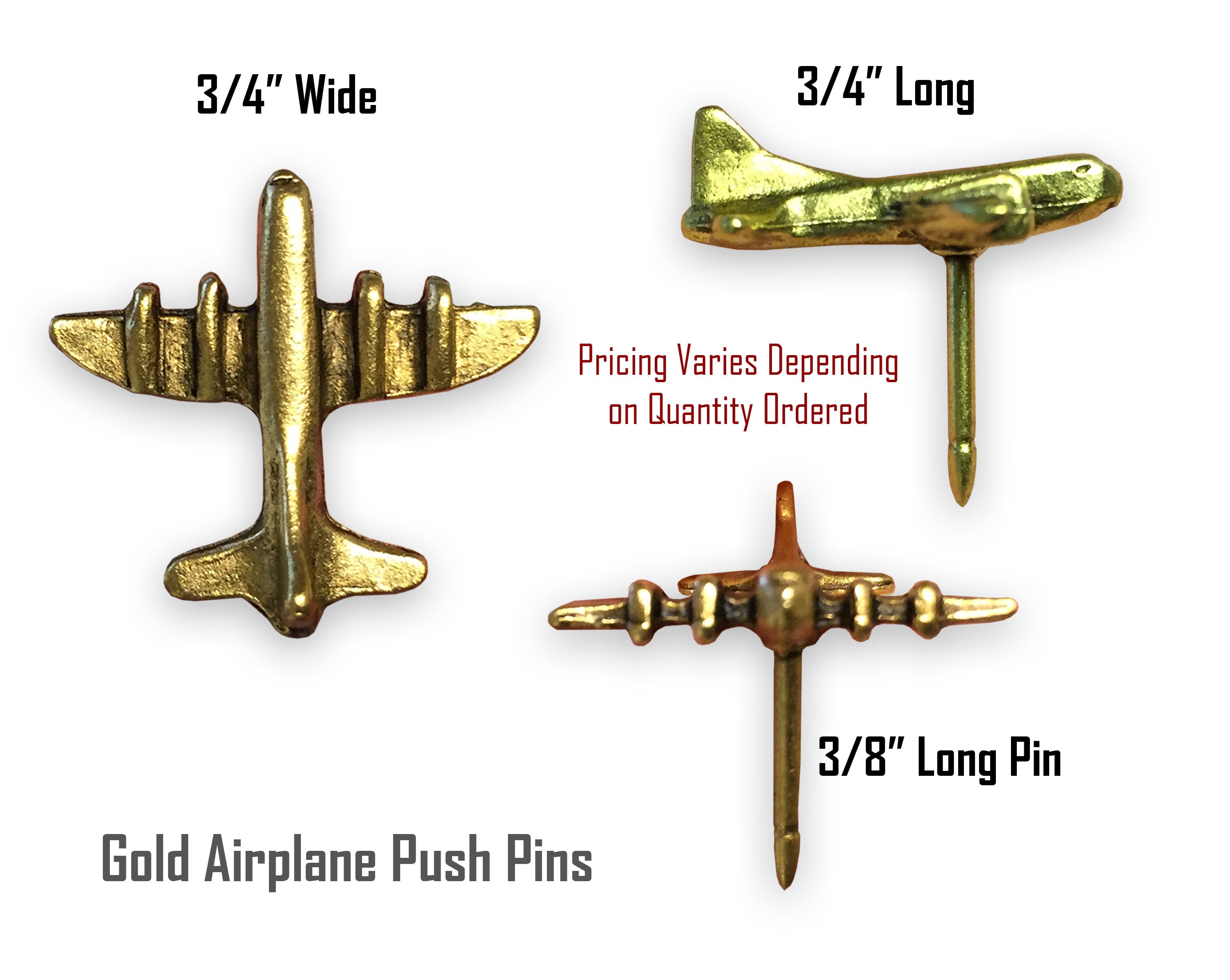 Gold Metal Airplane Push Pins Airline Plane Pushpin Howdy - Etsy
