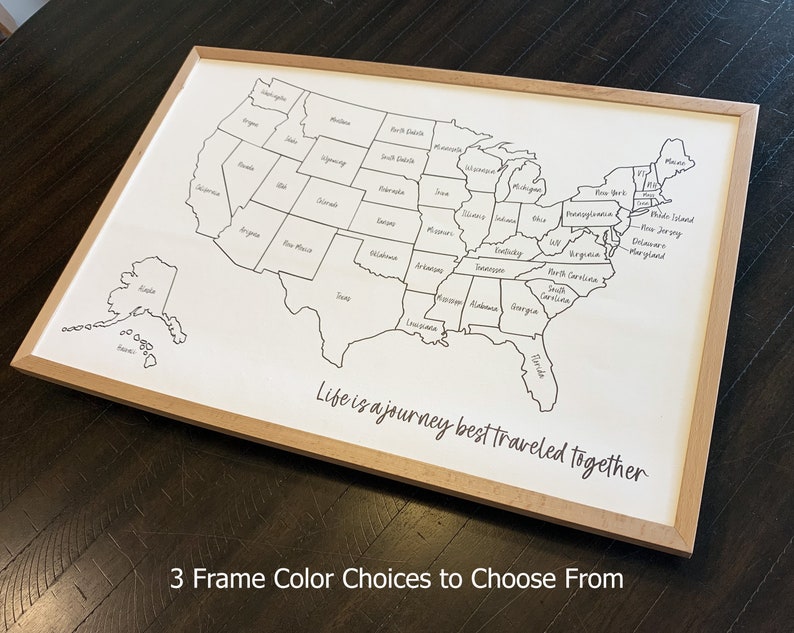 US Push Pin Map Framed Map of USA Mark Travels & - Etsy