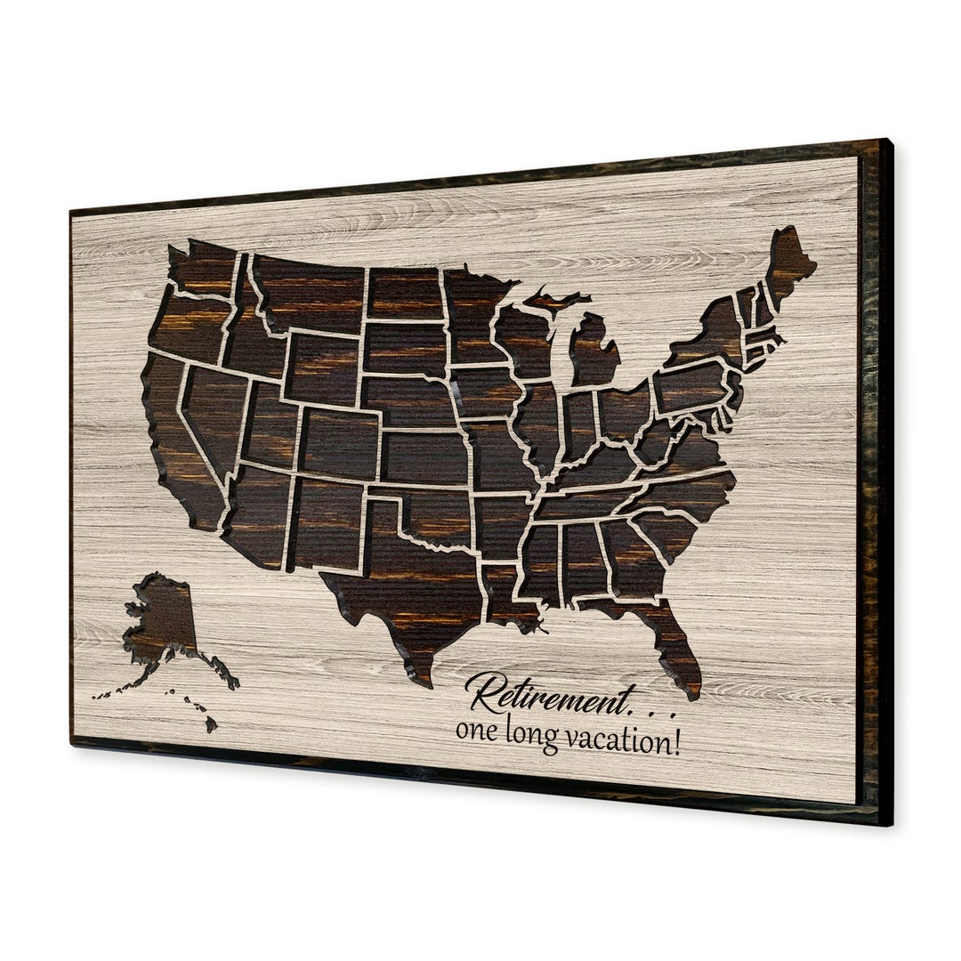 Retirement Travel Map, US Push Pin Map, Road Trip Map, Retirement Gift ...