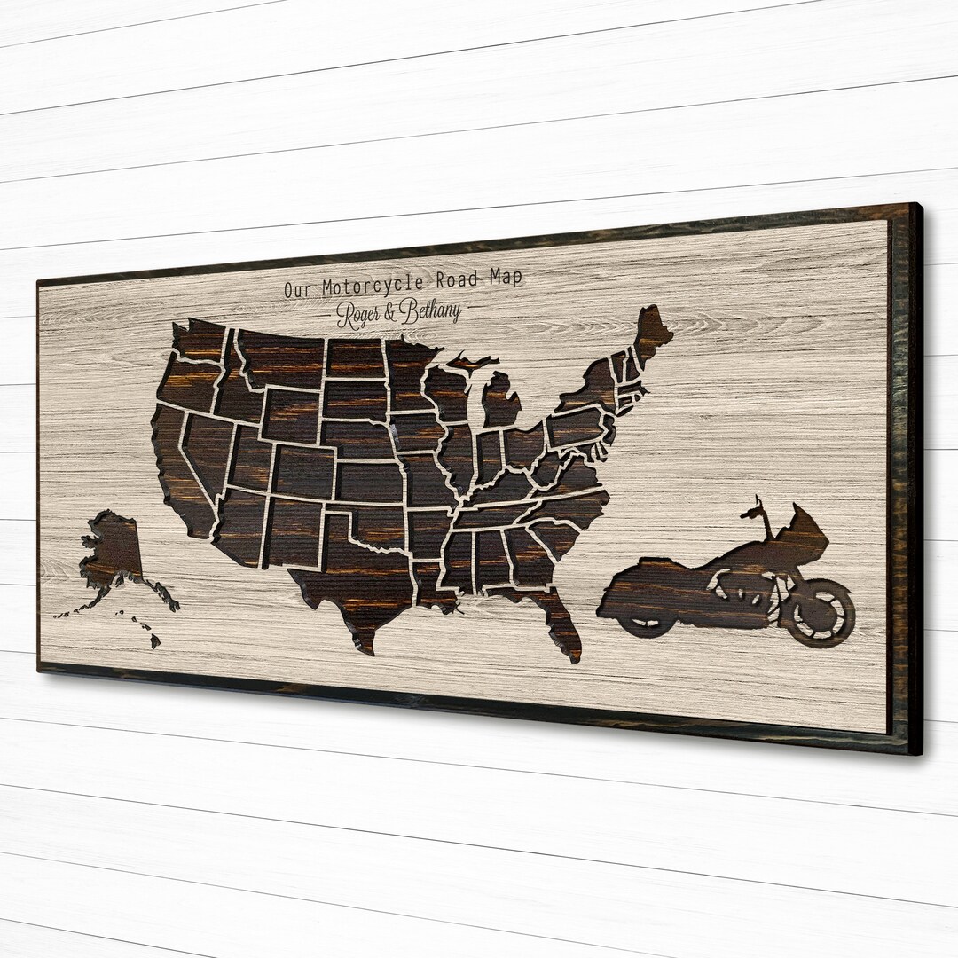Motorcycle Name Sign for Couples | Motorcycle Road Trip Map | Wood ...