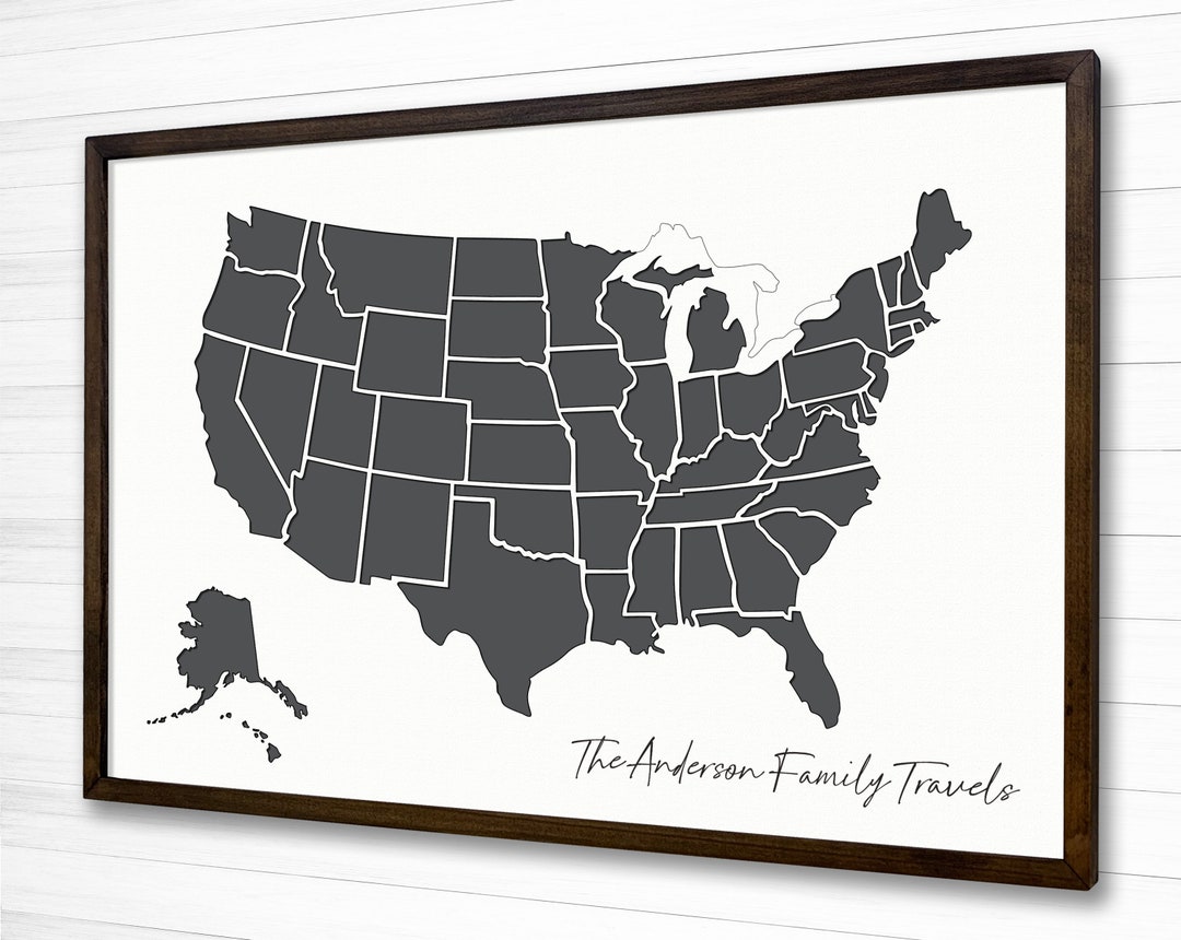 US Map Wall Art | Push Pin US Map | Framed Canvas Home Wall Decor ...