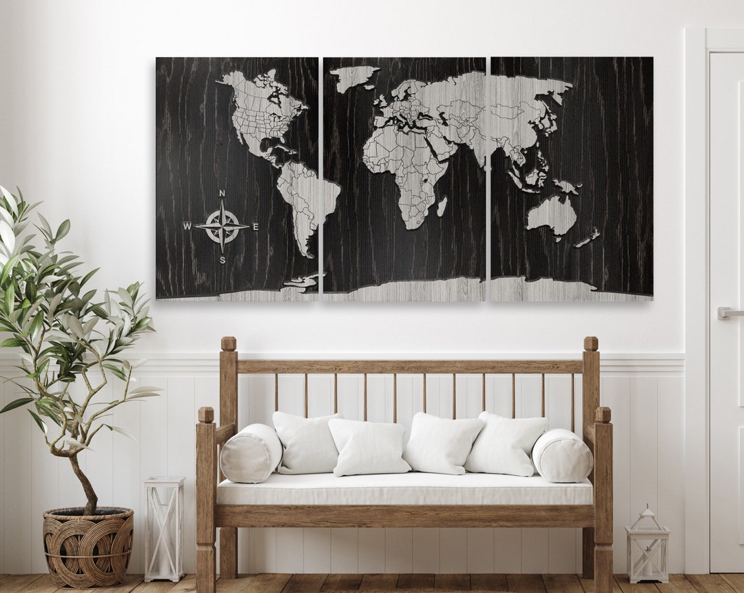 Large World Map Wall Art, Wood Wall Art, Map of the World With State ...