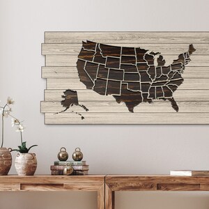 Pallet Style Map, Woodworking, US Map, Carved Wooden Map, Vintage, Wood ...