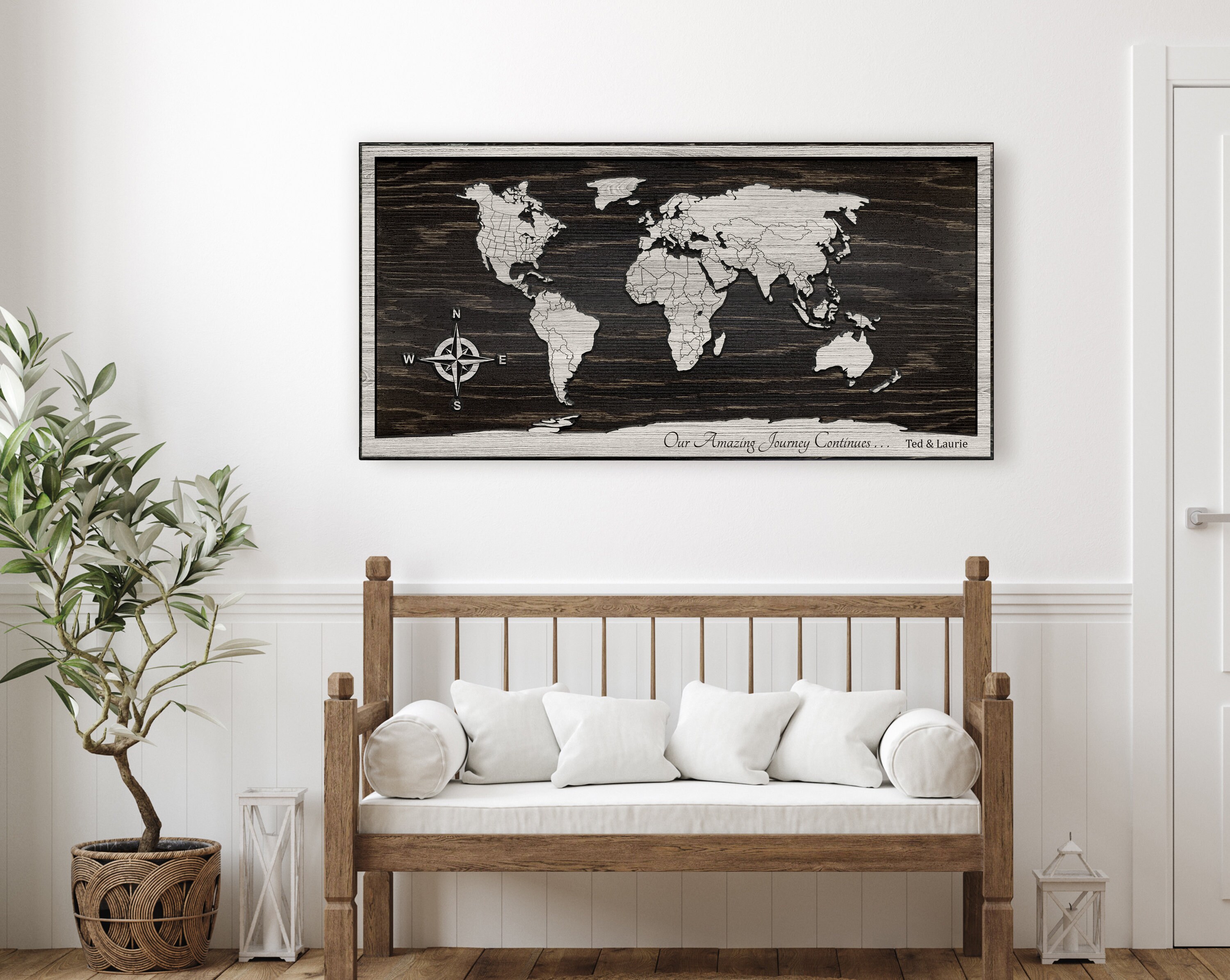 Family Name Sign, Established Date, Wooden Map, Anniversary Gift ...