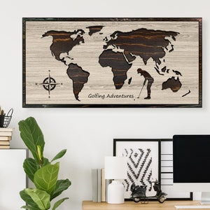 Golf Map | Push Pin World Map Picture | Carved Wood | Personalize ...