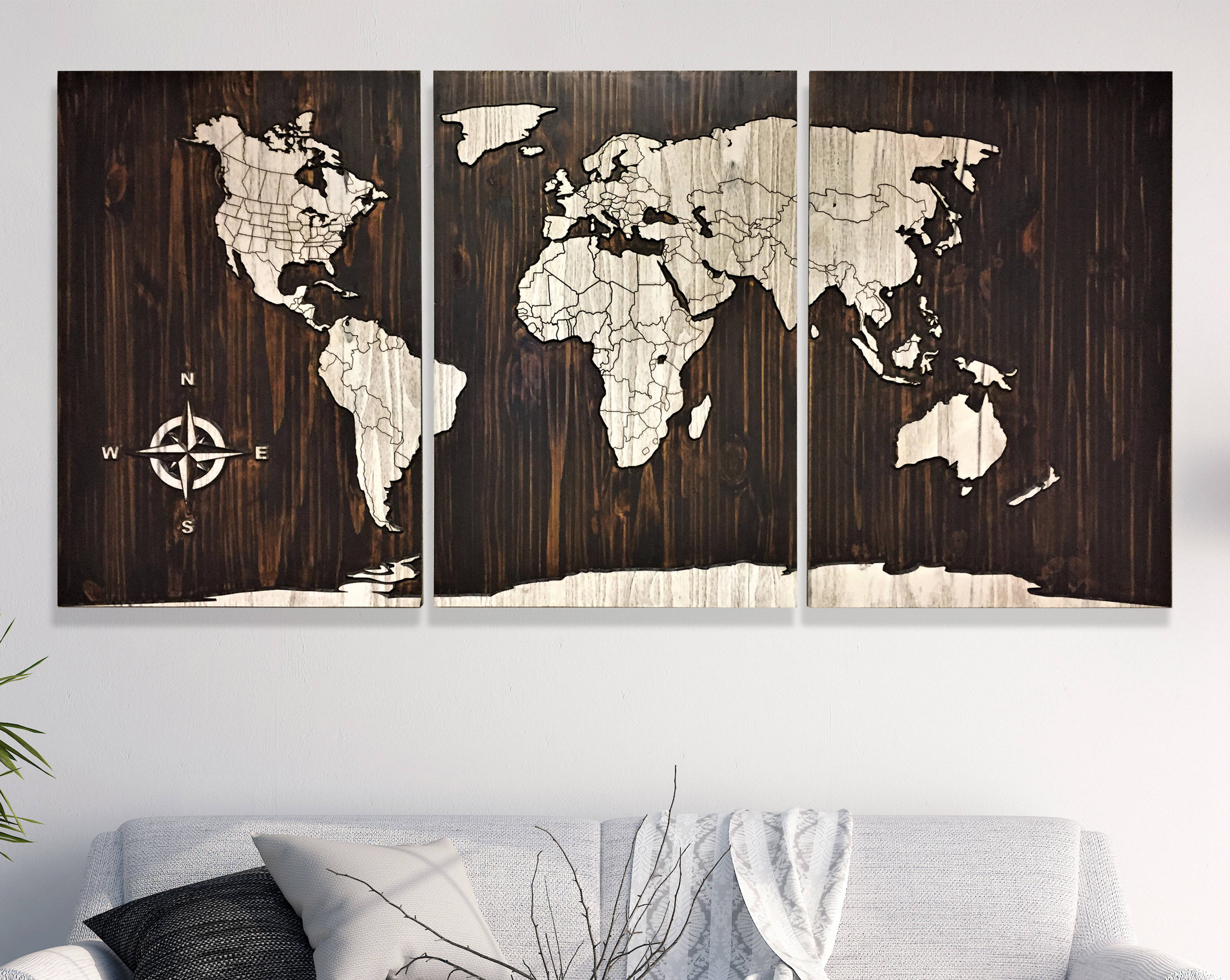 Unique World Map Wall Art Wood Home or Office Decor | Etsy