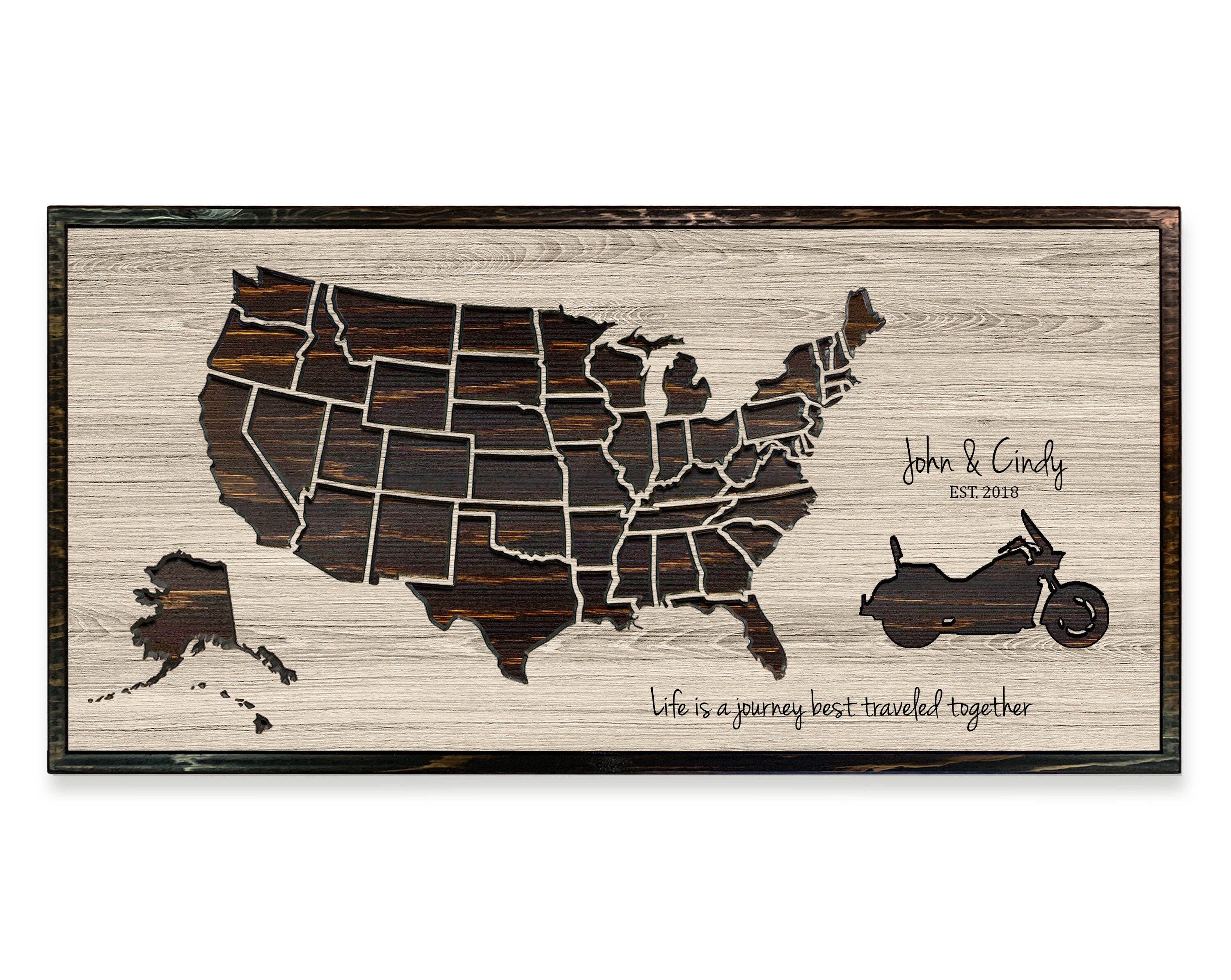 Motorcycle US Push Pin Map Wood Map Carved Into Wood | Etsy