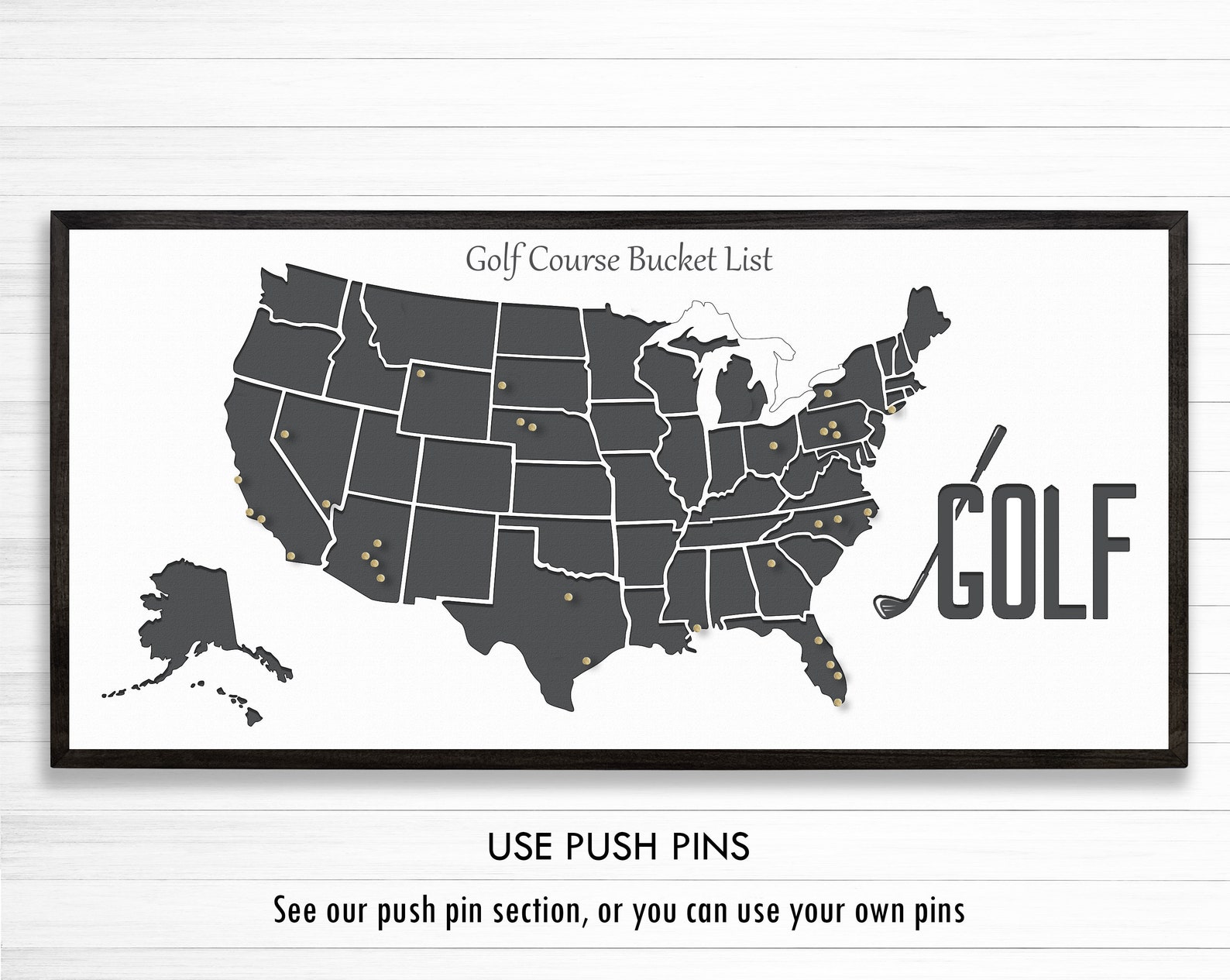 Golf Bucket List Push Pin US Map Golf Course Map Map for - Etsy
