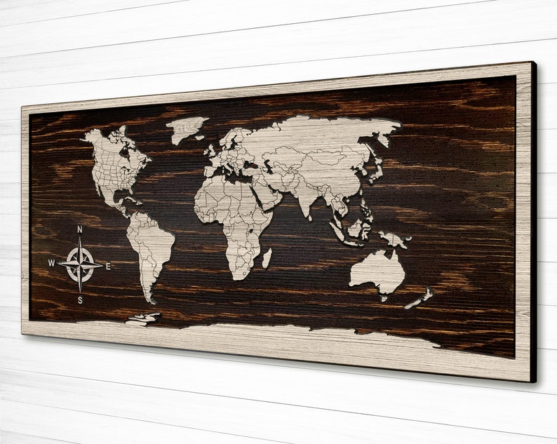 World Map Picture | Carved World Map Wood Wall Art | Living Room ...