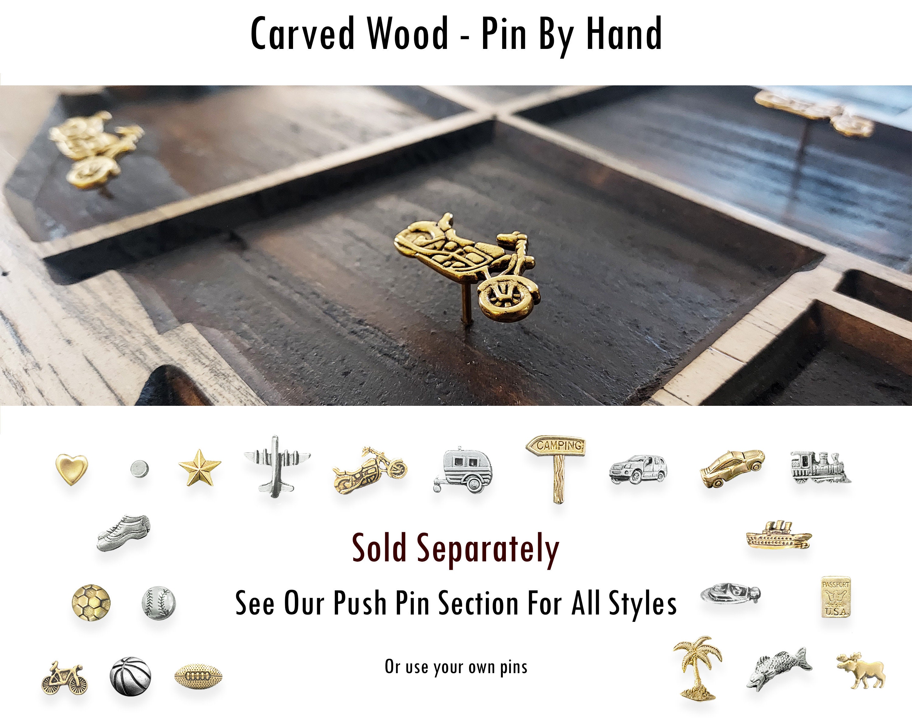 Motorcycle US Push Pin Map Wood Map Carved Into Wood | Etsy