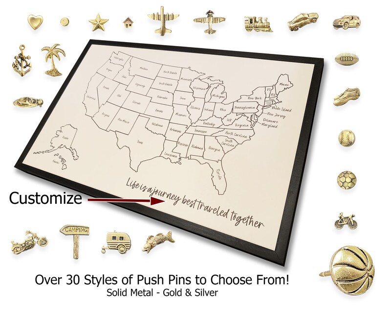 US Push Pin Map Framed Map of USA Mark Travels & - Etsy