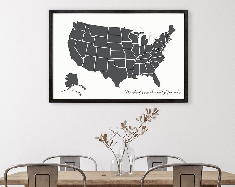 US Map Wall Art Push Pin US Map Framed Canvas Home Wall | Etsy