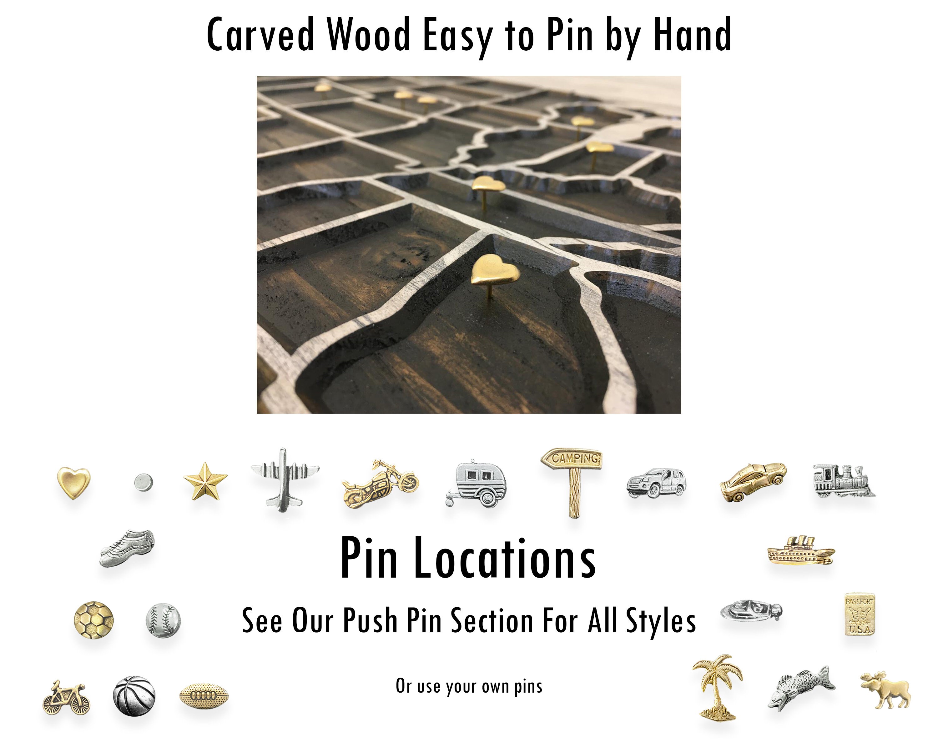 Winter Sports US Map Carved Into Wood, Use Push Pins to Mark Ski Slopes ...