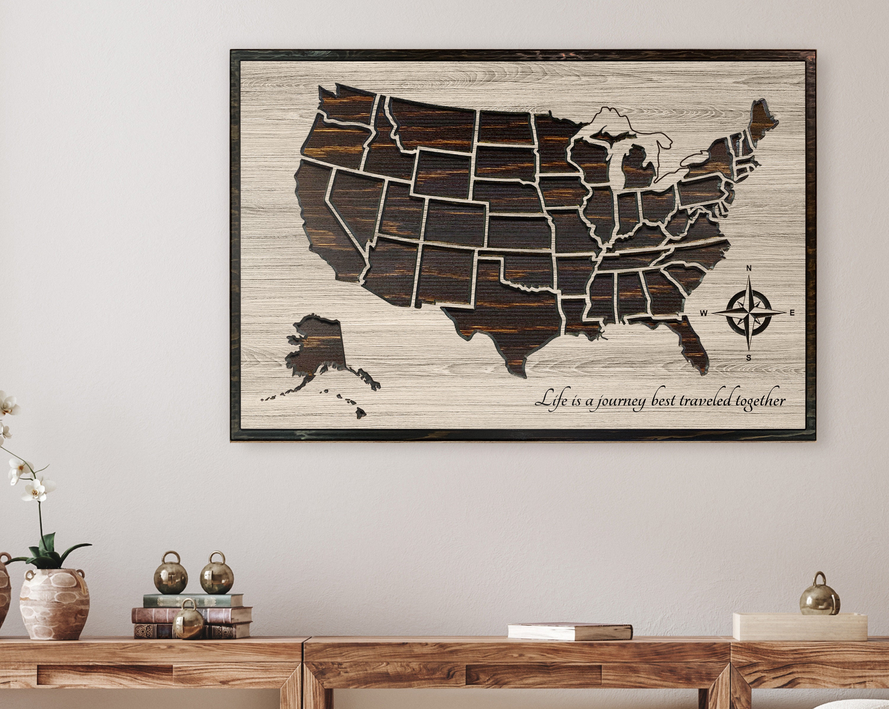 US Map Wall Art Push Pin Map USA Pin Wood Carved Map by - Etsy