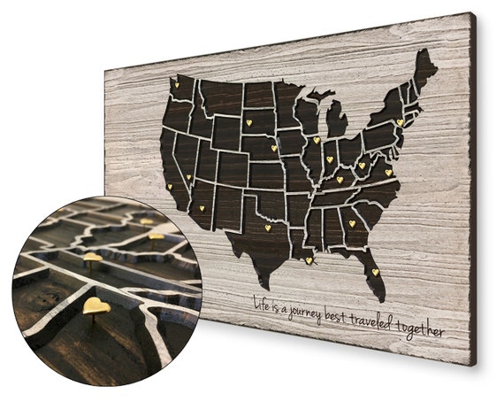 Push Pin Map of the United States Customized Text US Map to | Etsy
