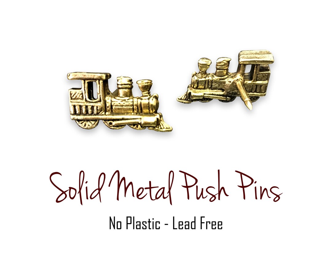 Gold Train Push Pins, Golden Locomotive Pushpin, Antique Style, Solid ...