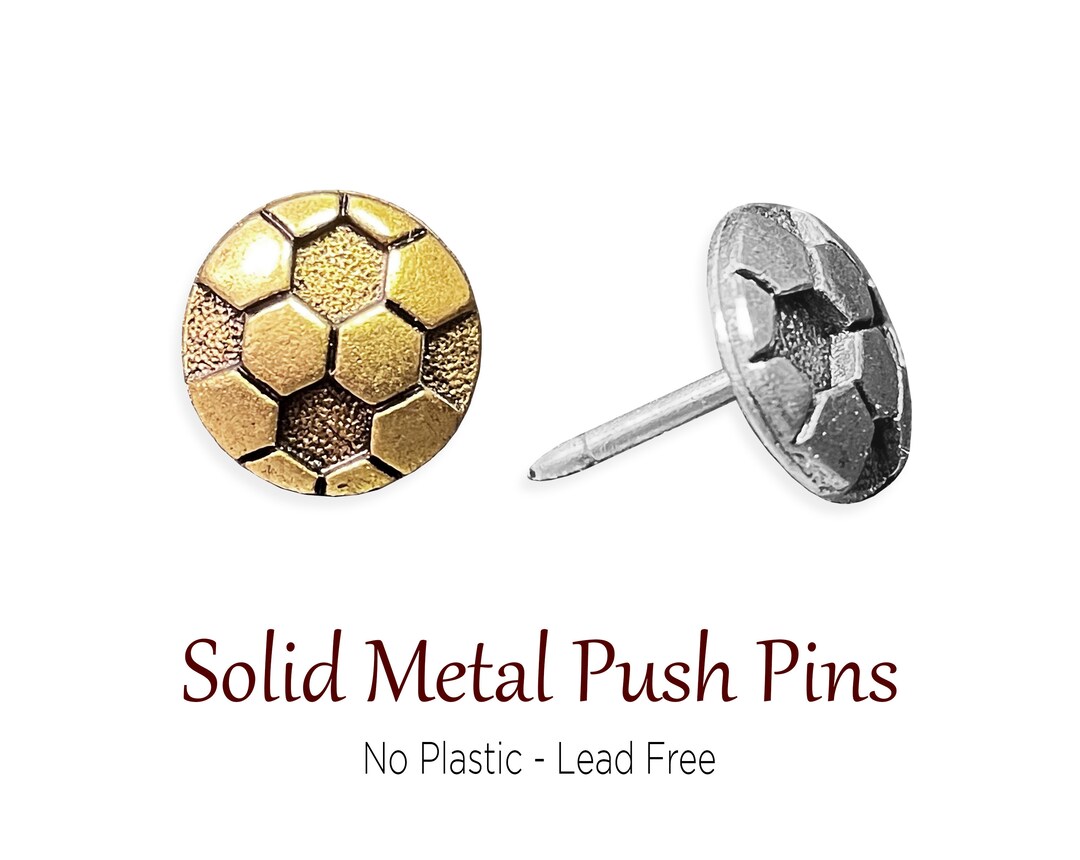 Antique Gold & Silver Soccer Push Pins, Unique Nickel Sports Pushpin ...