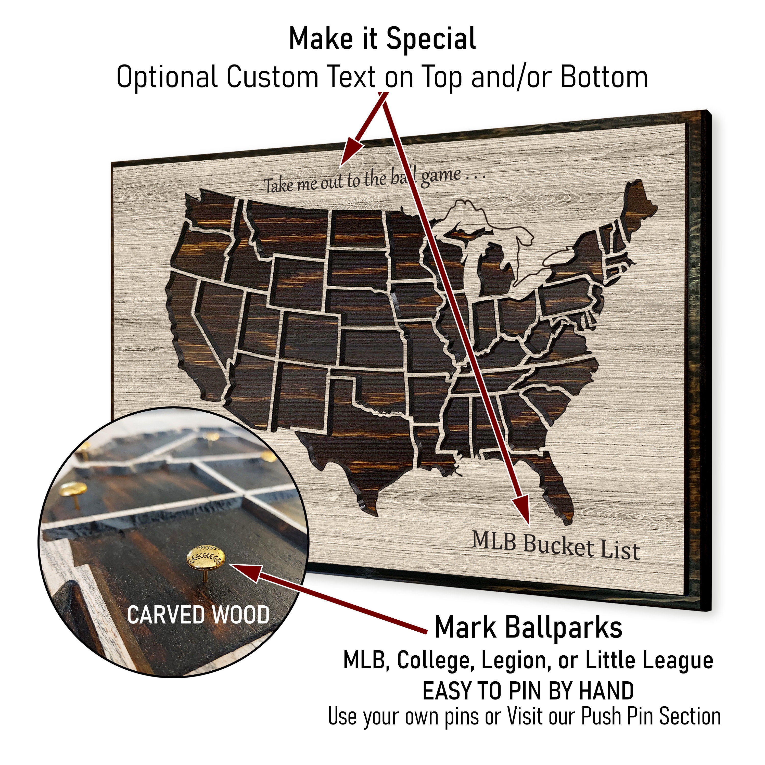 Baseball Bucket List Map Major League Ball Park Tour Map US - Etsy