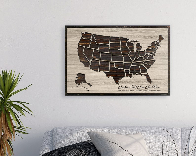 US Map for Push Pins - Carved Wood Map of the United States - Modern ...