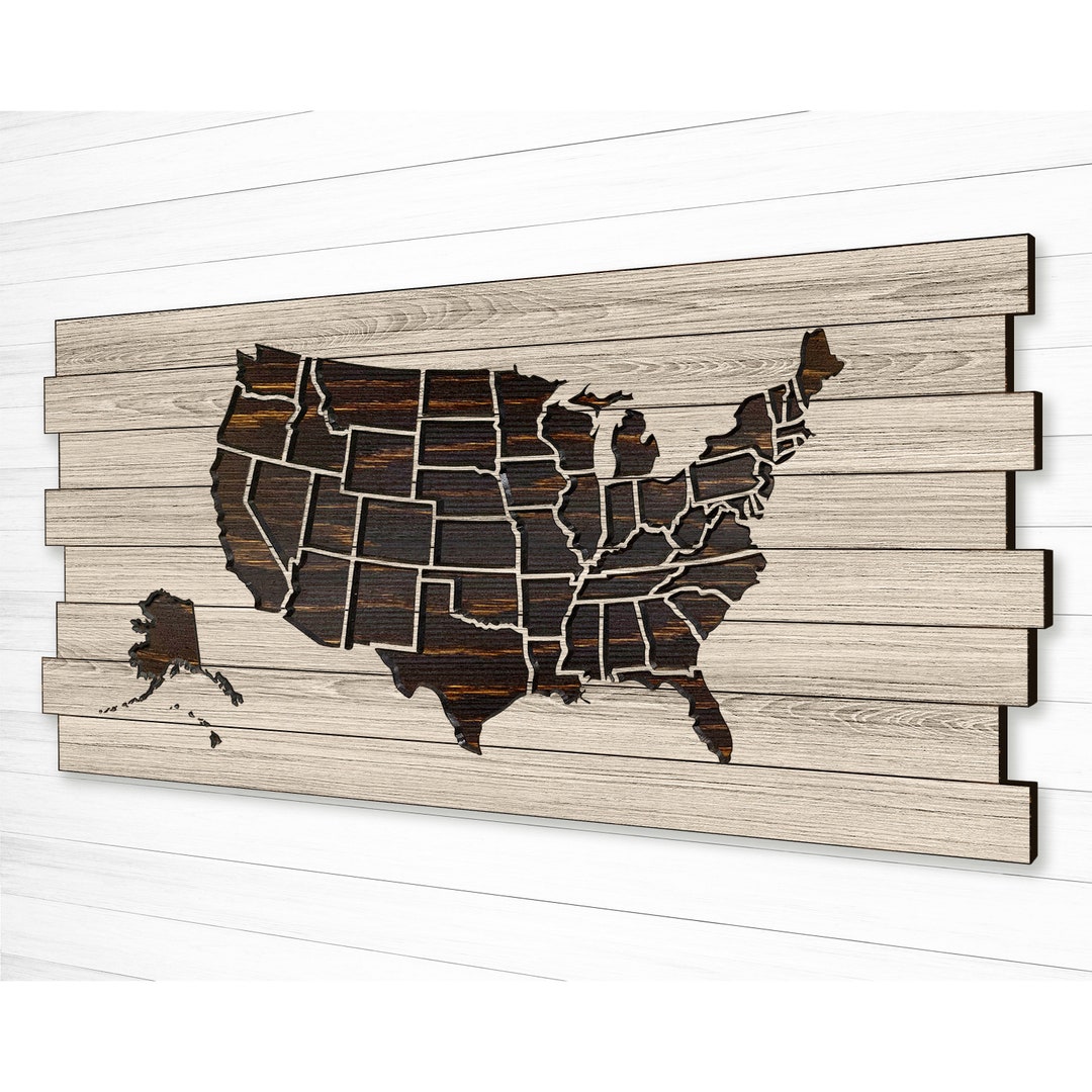 Pallet Style Map, Woodworking, US Map, Carved Wooden Map, Vintage, Wood ...