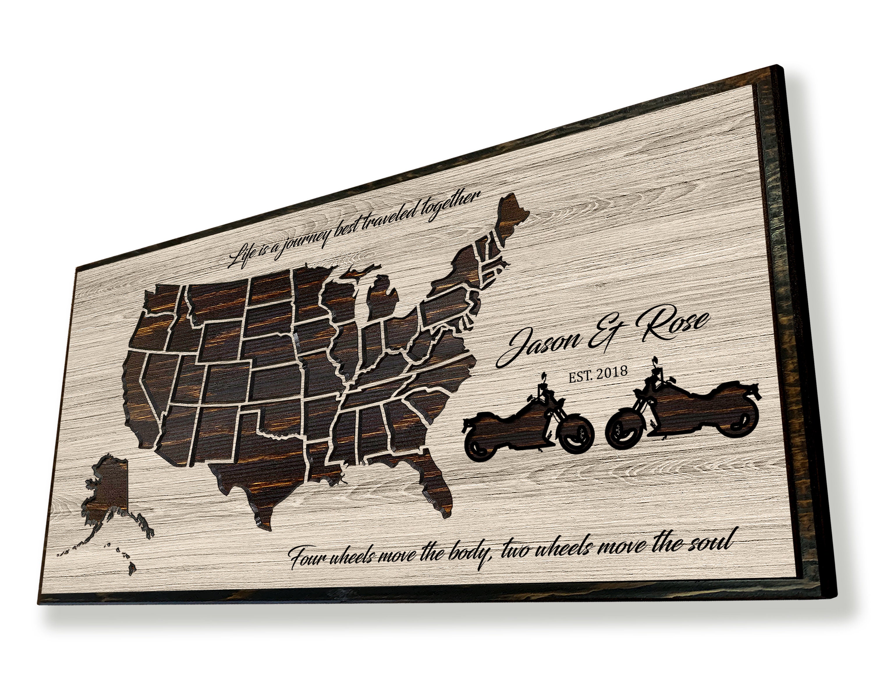 Motorcycle Push Pin Map Picture Carved Wood Wall Art - Etsy