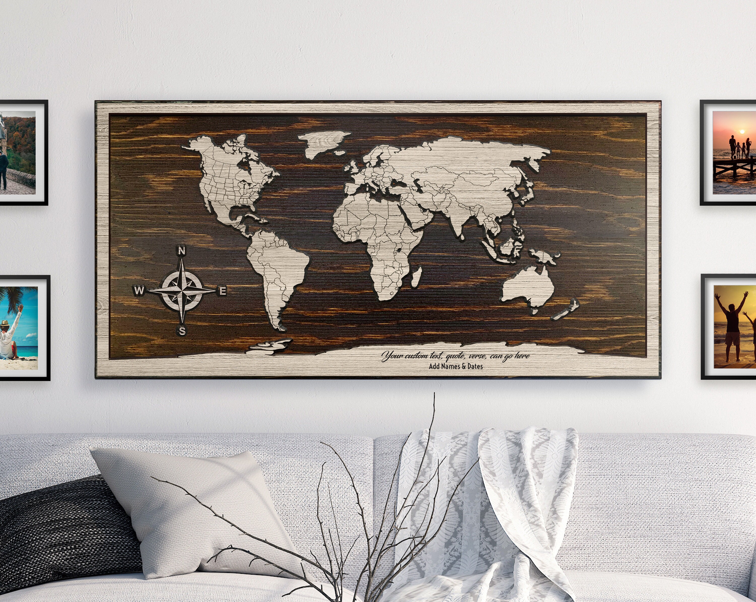 World Map Wall Art Carved Wooden Map Country & State Lines | Etsy