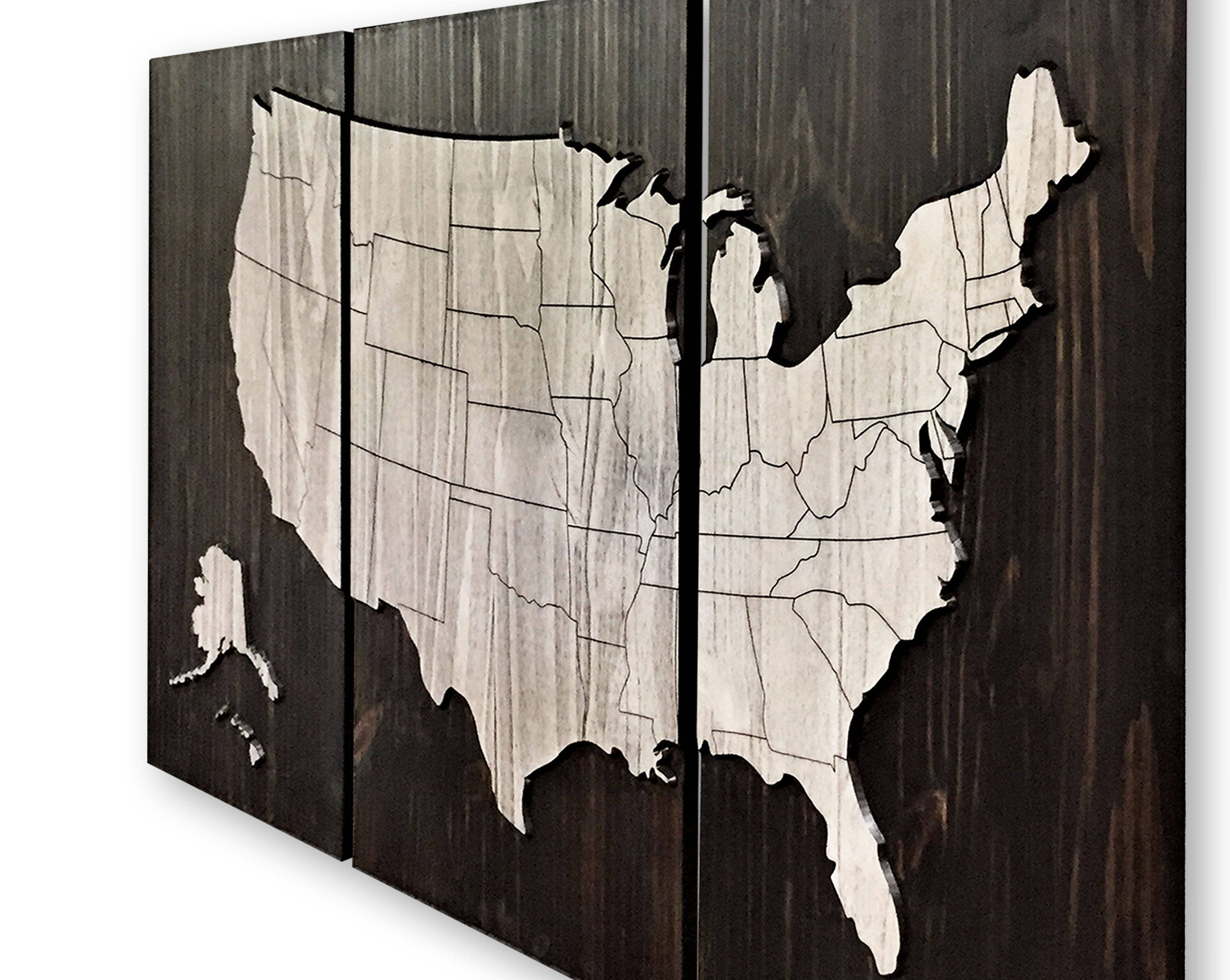 Map of United States US Map Art Carved 3D Wall Decor USA | Etsy