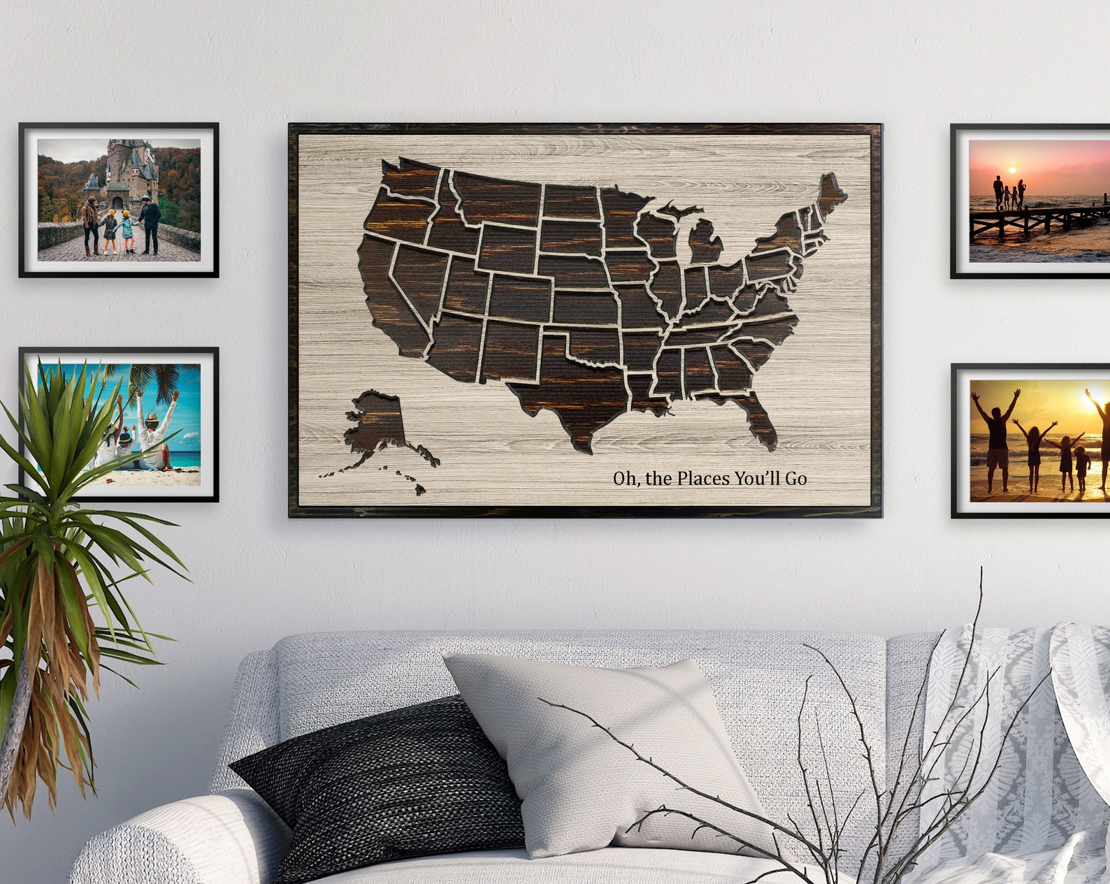 United States Map Wood Wall Art, or Canvas US Map 3D Wall Decor, Push ...