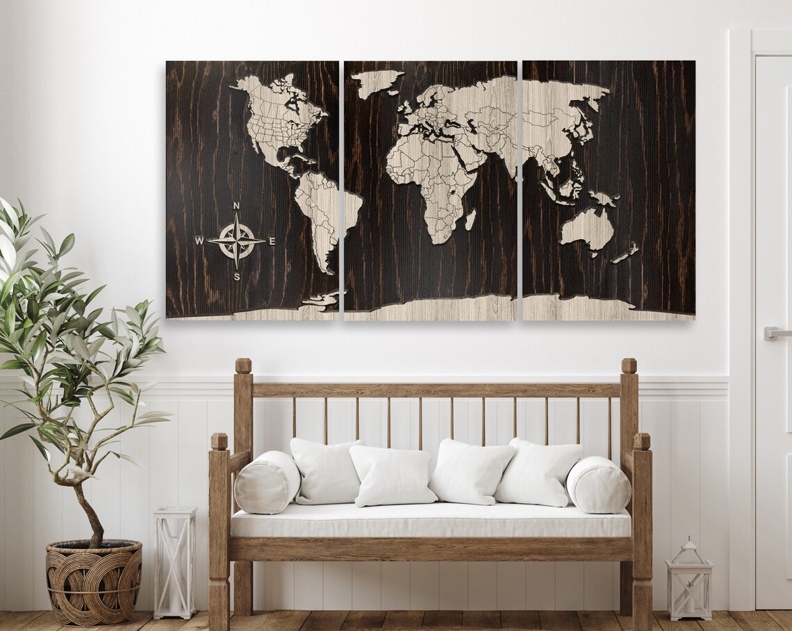 World Map Wall Art Large Wood Carved World Map With Country - Etsy